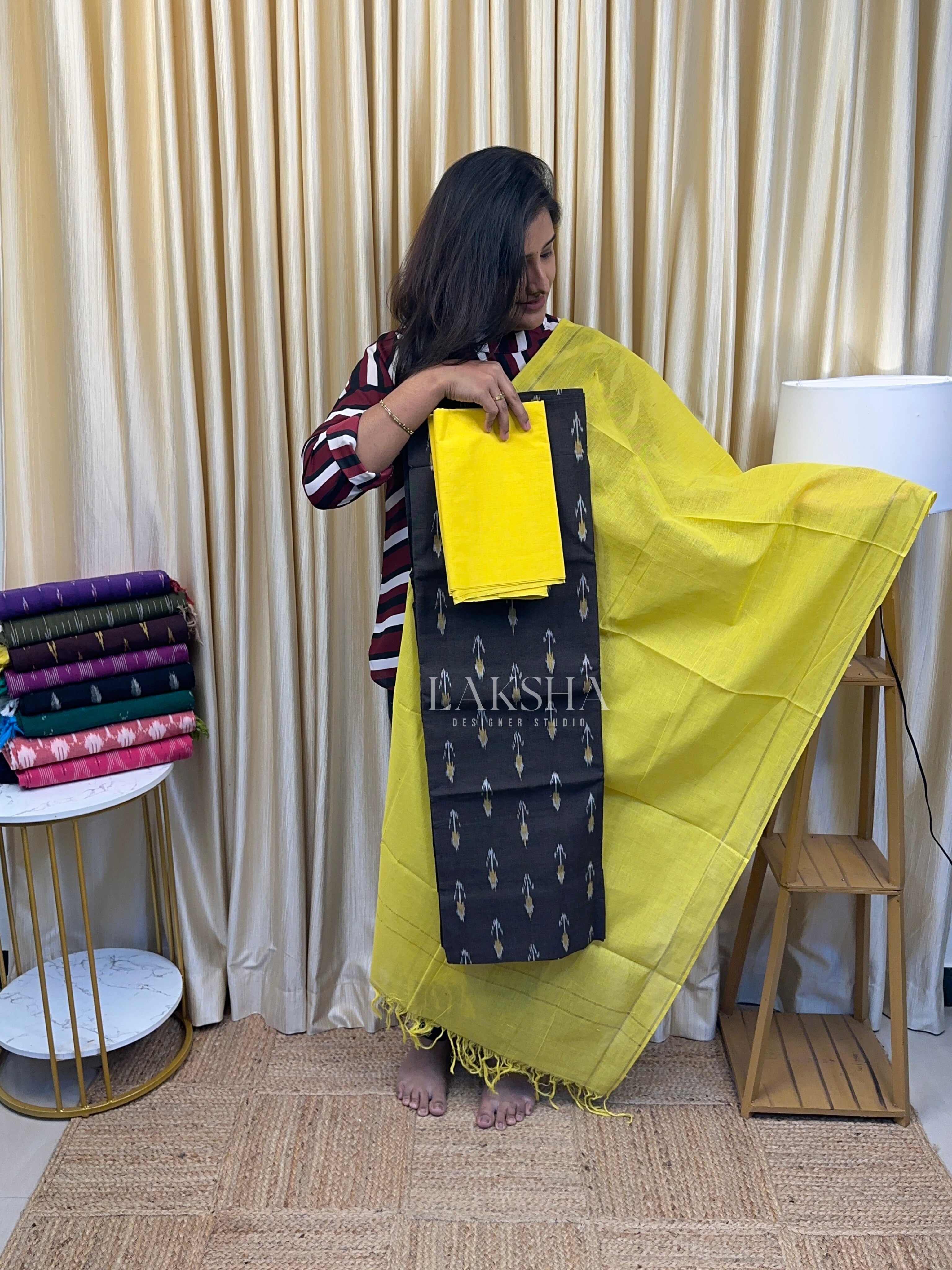Ikat Contrast-Black and yellow – LAKSHA Designer studio