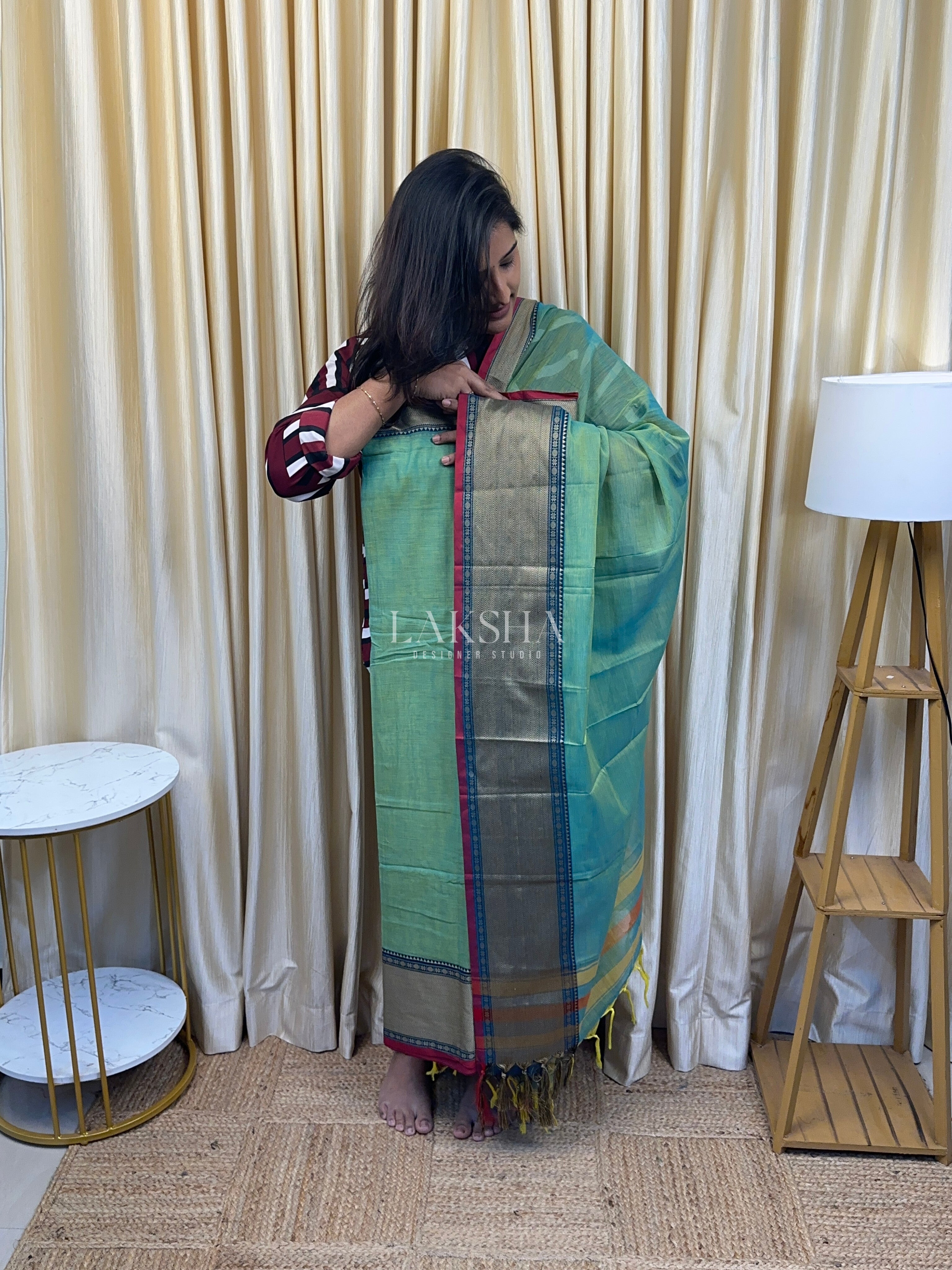 Ice Blue Bigborder Narayanpet – LAKSHA Designer studio